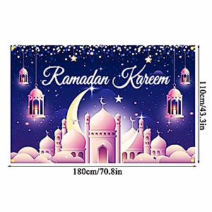 JKQ Ramadan Kareem Backdrop Banner 71 x 43 Inch Muslim Ramadan Background Banner Lantern Moon Castle Islamic Eid Mubarak Festival Party Decorations Ramadan Mubarak Indoor Outdoor Photo Booth Props