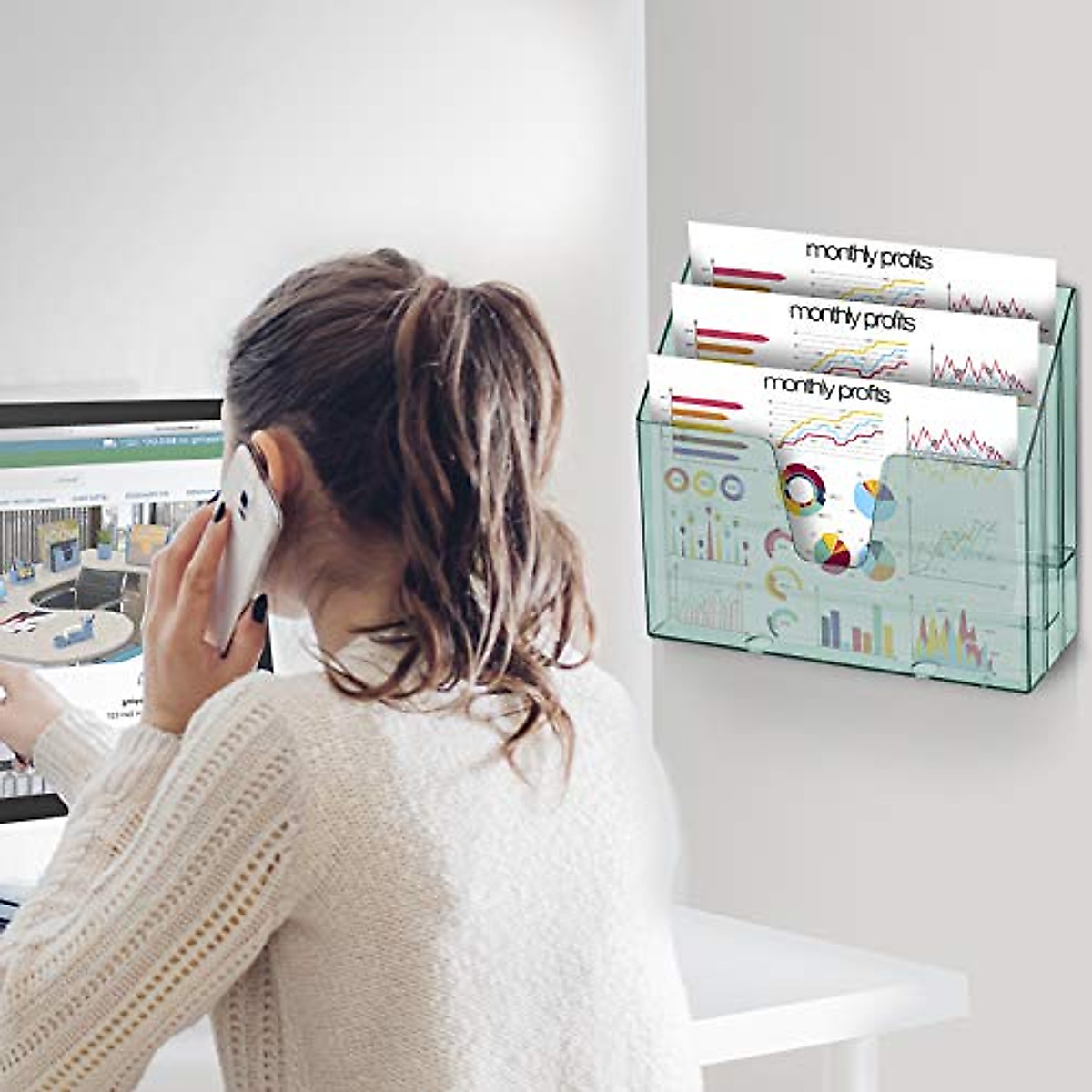 Acrimet Horizontal Triple File Folder Holder Organizer (Clear Green Color)