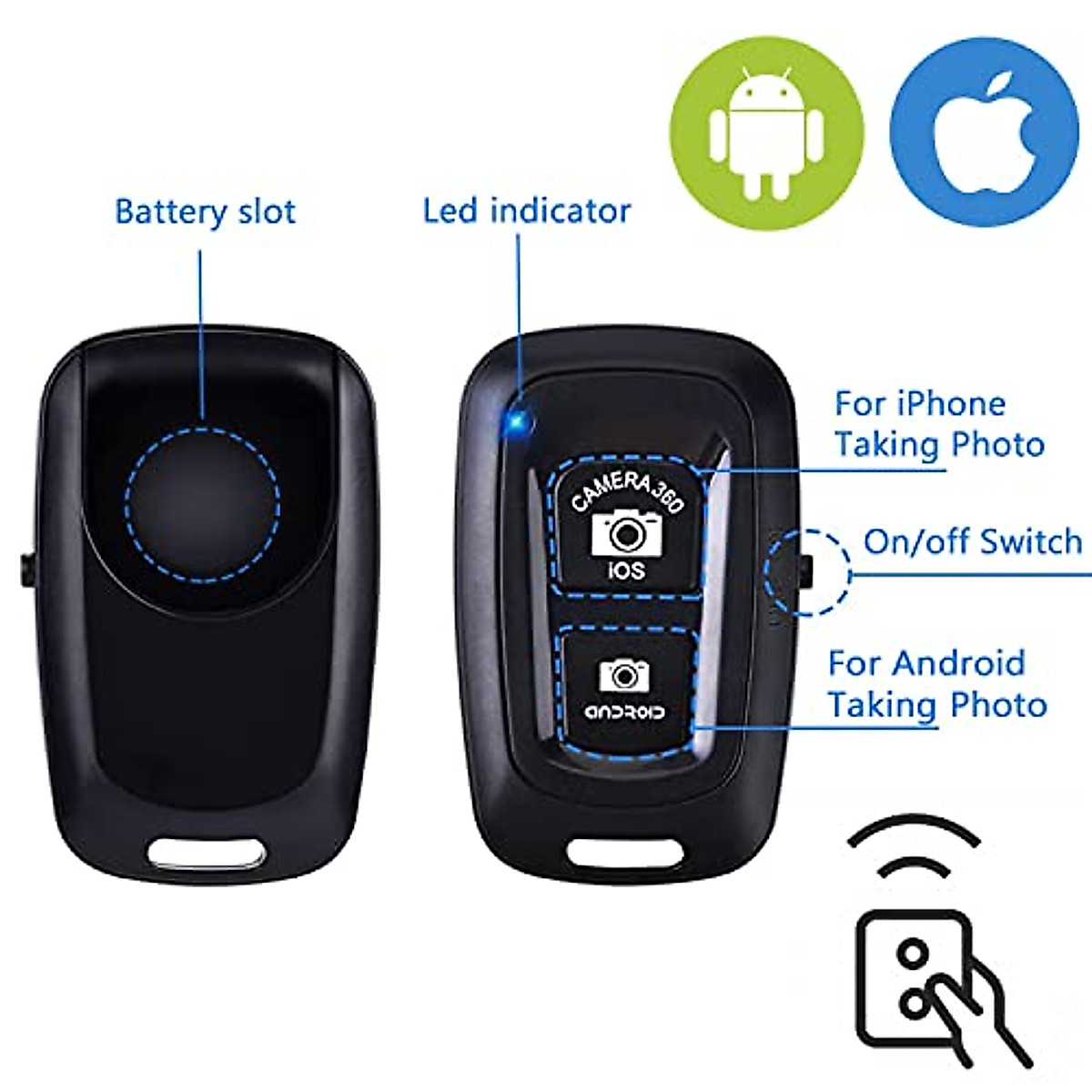 Cellphone Clicker, Camera Remote Control(2 Pack) for Photos & Videos, Wireless Camera Remote Shutter Compatible with iPhone/Android Phone/iPad/Tablets with Adjustable Wrist Strap