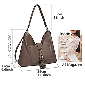 VASCHY Shoulder Bag Purse for Women, SAC PU Leather Fashion Vintage Tassel Hobo Handbag Purse Tote with Detachable Crossbody Shoulder Strap Khaki