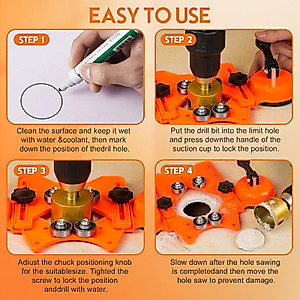 THINKWORK Diamond Drill Bits, Dry/Wet Brazing Hollow Drill Hole Saw Kit, 12 PCS Tile Opener (1/4"-2”) with Double Suction Cups Hole Saw Guide Jig, Suitable for Glass, Ceramic, Tile, Marble, Porcelain