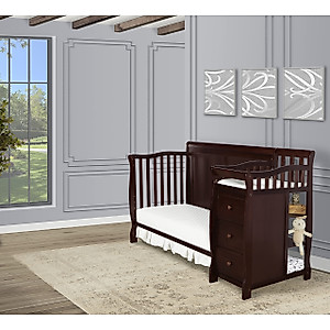 Dream On Me 5-in-1 Brody Full Panel Convertible Crib in Espresso with Changer, Spacious Drawers, Detachable Changing Table, 1''Changing Pad