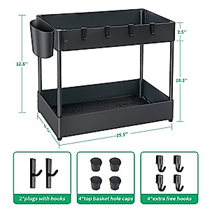 Under Sink Organizer and Storage - Bathroom Organizer - Multi-purpose Kitchen Organizer Countertop Storage Shelf Holder with Hooks, 2 PCS