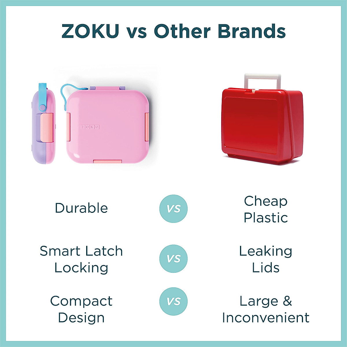 ZOKU - Bento Box with Ice Pack, Lunch Box for Kids, Easy to Carry and Clean, Freezer Pack Keeps Food Fresh, Fits Any Snack or Meal, Leakproof (Neat Bento) (Pink)