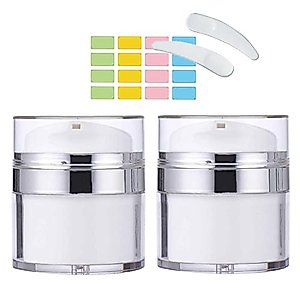 WUBAYI New 2Pcs Airless Pump Jar Container,Portable Travel Empty Airless Pump Jar Cosmetic Container,Refillable Cream Jar Vacuum Bottlefor for Lotions Makeup Essence Moisturizer Eye Cream (1oz)