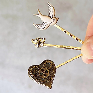 Steampunk Hair Pin, Butterfly Bobby Pin, Steampunk Hair Clip, Heart Lock Hair Clip, Black Rose Barrette, Bird Hair Barrette, Womens Hair Pin