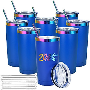 Icesip 8pack 20oz Tumbler with Lid And Straw,Stainless Steel Vacuum Insulated Mug,Double Wall Durable Powder Coated Coffee Cup for Cold & Hot Drinks,Insulation Travel Tumblers Cups
