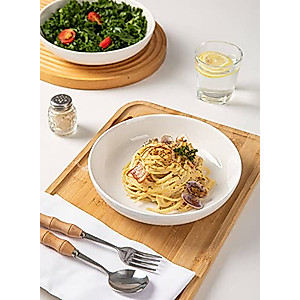 Sweese Pasta Bowls, 22 Ounce Salad White Serving Bowls Set of 6, 7.6 Inch Porcelain Plates, No. 112.001