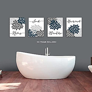 Relax Soak Unwind Breathe Bathroom Wall Decor, Bathroom Wall Art, Bathroom Pictures Wall Decor, Bathroom Decor Wall Art, Teal Blue Bathroom Decor, Bathroom Decor (Set of 4, 8X10in, Unframed)