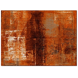 Burnt Orange Modern Abstract Geometric Oil Painting Art Area Rug, Indoor Non-Slip Kids Rugs, Machine Washable Breathable Durable Carpet for Front Entrance Floor Decor-6x8ft