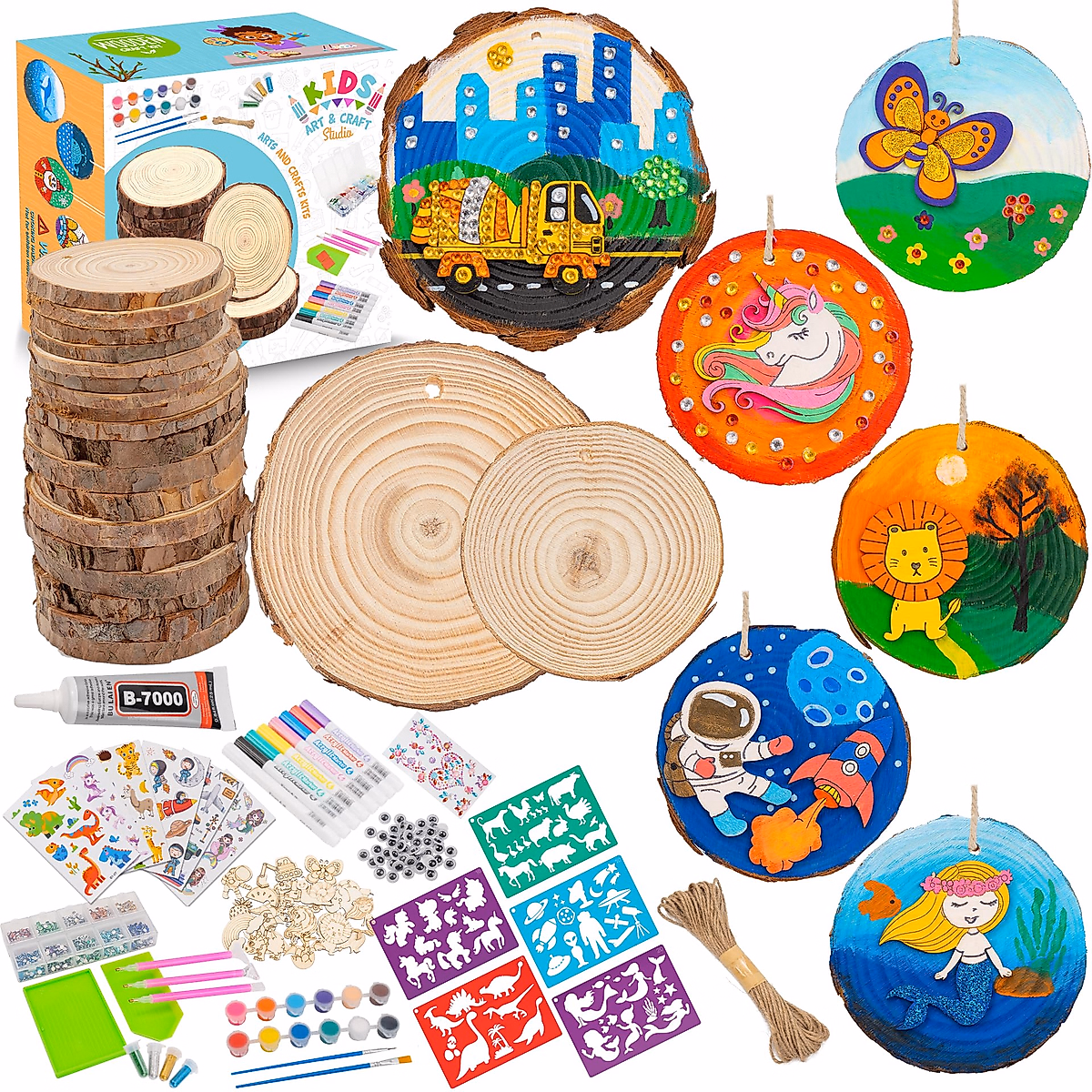 FTBox Wooden Crafts Gift for Kids, Wood Slices Arts & Crafts Christmas Gifts for Boys and Girls Ages 4-12, Craft Activities Diamond Crafts Art Toys for 6 7 8 9 10 11 12 Year Old