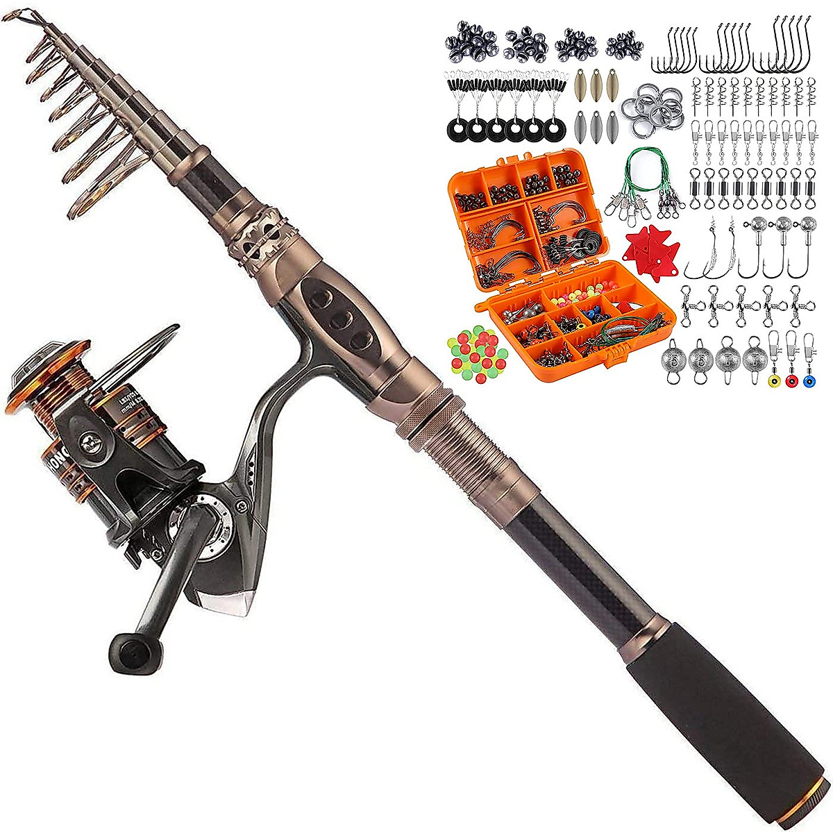 PLUSINNO Fishing Rod and Reel Combos,212Pcs Fishing Tackle Kit with Tackle,Saltwater Freshwater Resistant Fishing Gear
