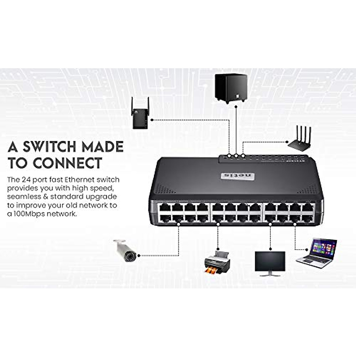 Netis ST3124P 24 Port 10/100Mbps Fast Ethernet Rackmount Switch with Plug-and-Play | Auto MDI/MDI-X, Desktop Ethernet Splitter and Hub, Plug and Play, Traffic Optimization, Compact Design