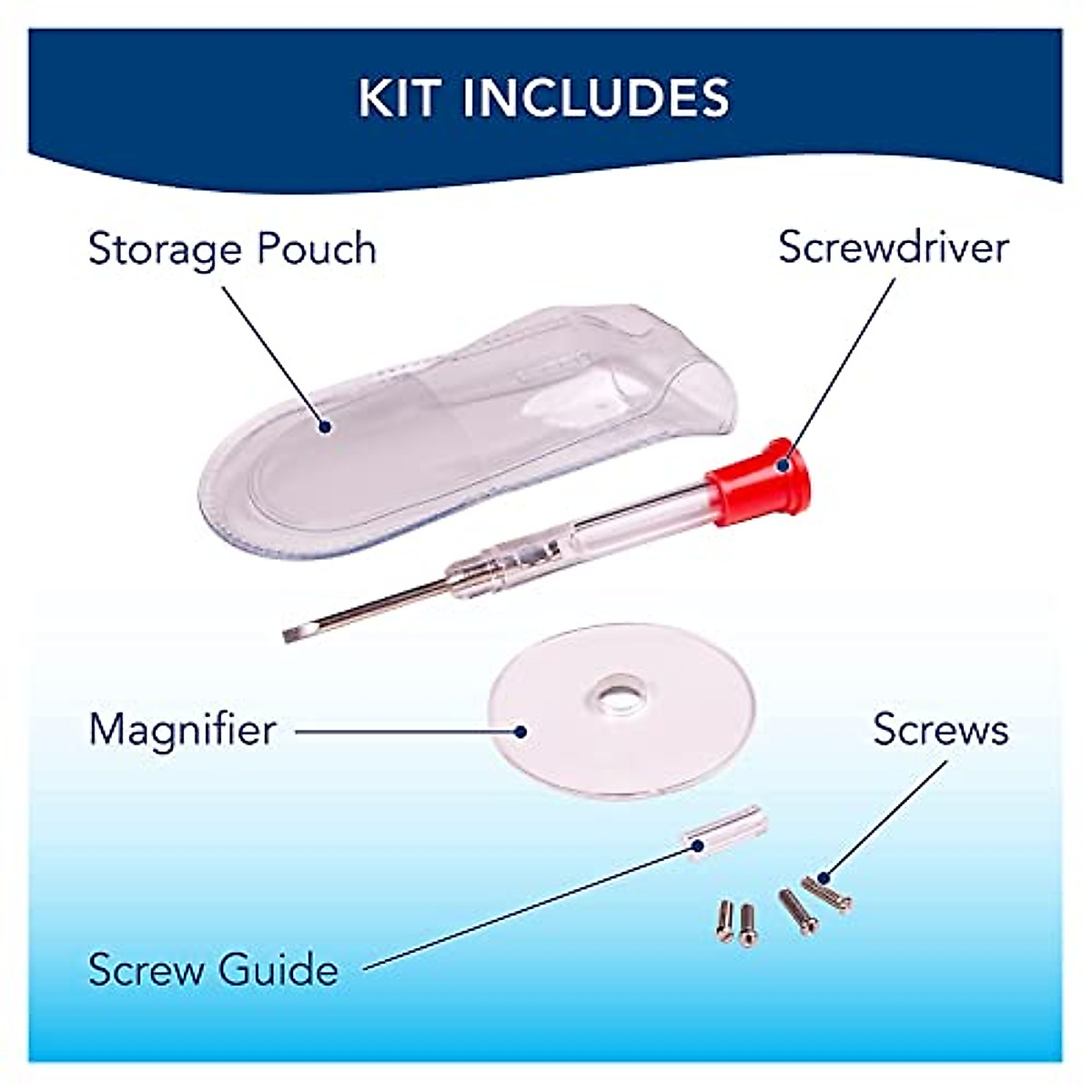 Apex Glasses Repair Kit - Eyeglass Repair Kit with Small Screwdriver ,Eyeglass Screws, Magnifying Glass, Screw Guide, & Storage Pouch - Universal Eyeglass Repair Kit for Reading Glasses, & Sunglasses