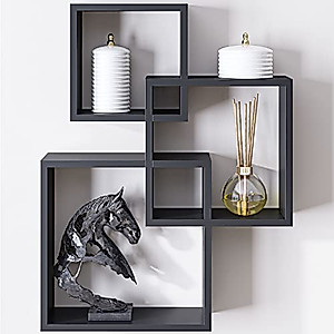 Ballucci Modern Interlocking Cube Floating Shelves, Wall Mount Wood Square Shelves for Living Room, Bedroom, Bathroom, Easy to Install Wall Decor Box Shelves, Black