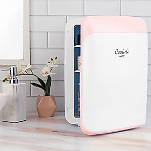 Cooluli 15L Mini Fridge for Bedroom - Car, Office Desk & College Dorm Room - 12V Portable Cooler & Warmer for Food, Drinks, Skin Care, Beauty, Makeup & Cosmetics - AC/DC Small Refrigerator (Pink)
