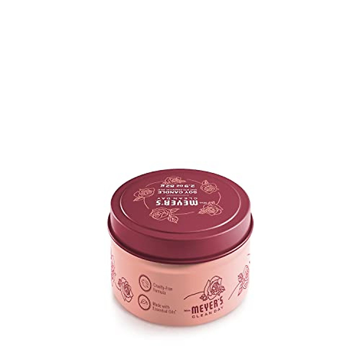 Mrs. Meyer's Soy Tin Candle, 12 Hour Burn Time, Made with Soy Wax and Essential Oils, Rose, 2.9 oz