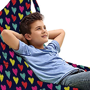 Ambesonne Valentine's Day Lounger Chair Bag, Romantic Colorful Hearts Love Happiness Theme Valentine's Day Illustration, High Capacity Storage with Handle Container, Lounger Size, Multicolor