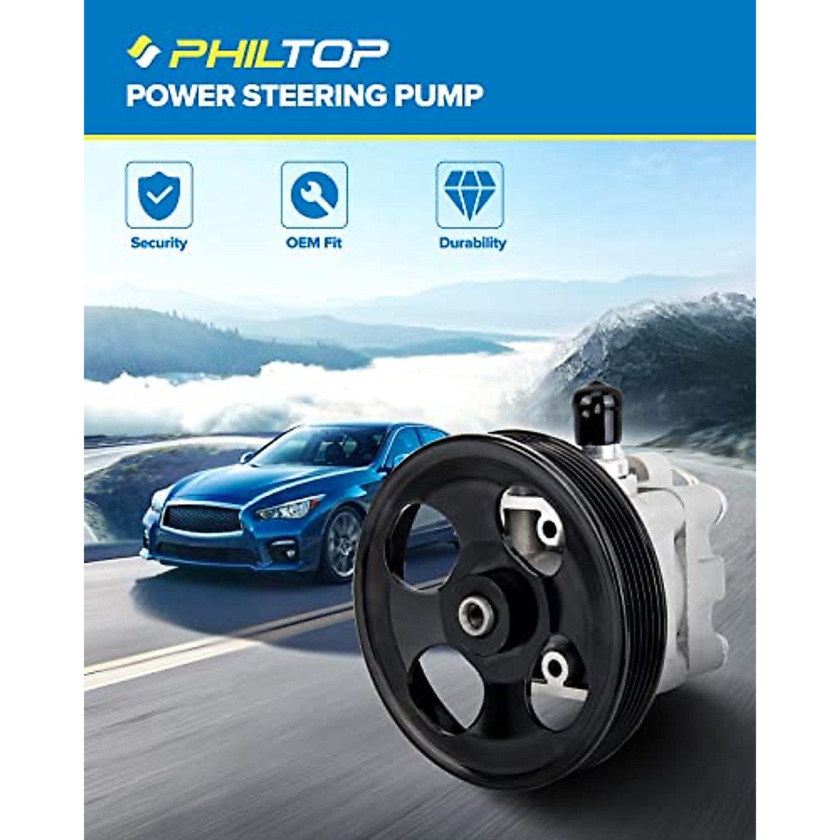 PHILTOP Power Steering Pump 21-167 OE Replacement For SX4 2007 2008 2009 2.0L L4 with Pulley, 4911080J00 Power Assist Pump, Automotive Replacement Power Steering Pumps
