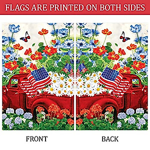 Texupday Patriotic Red Truck Celebrate The USA Double Sided America Floral Daisy Garden Flag Outdoor Yard Flag 12" x 18"