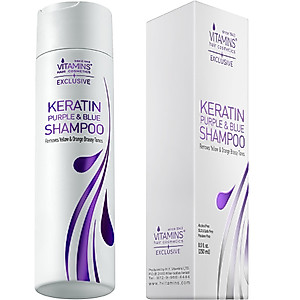 Vitamins Keratin Purple Toning Shampoo - Violet Blue Brassiness Toner for Bleached Icy Blonde Platinum Silver White Grey Ash Gray or Colored Dry Damaged Brassy Hair