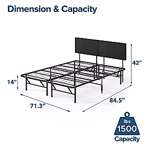 ZINUS SmartBase Mattress Foundation with Upholstered Headboard, 14 Inch Metal Platform Bed Frame, No Box Spring Needed, Sturdy Steel Frame, Adjustable Headboard Height, California King