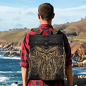 ALAZA Hand Drawn Boho Totemic Mascot Owl Large Laptop Backpack Purse for Women Men Waterproof Anti Theft Roll Top Backpack, 13 - 17.3 inch