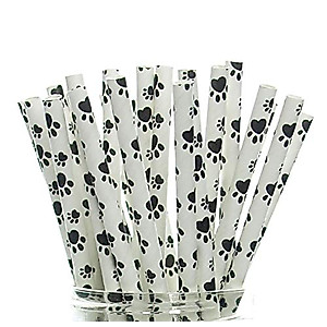 Dog Party Straws (50 Pack) - Paw Print Birthday Party Supplies