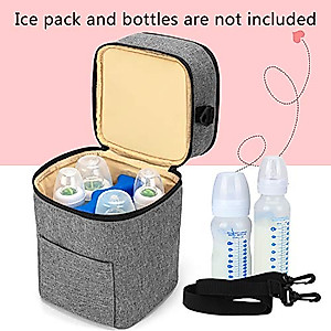 LUXJA Double-layer Breastmilk Cooler Bag (Fits 4 Bottles, Up to 9 Ounce), Breastmilk Cooler for Breastmilk Bottles and Accessories (Bag Only), Gray