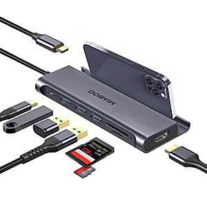 MIABOO 7 in 1 USB C Hub, USB-C Multiport Hub with Phone Stand, 4K HDMI, USB 3.0 5Gbps Data Ports, USB 2.0, SD/TF Card Slots, 65W PD, Compatible with MacBook Air, MacBook Pro, Type-C Device