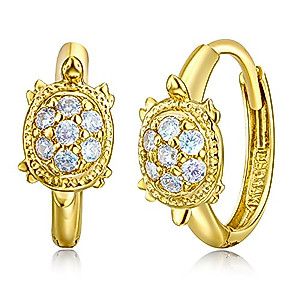 Wellingsale Ladies 14k Yellow Gold Polished Turtle CZ Huggies Earrings (10 x 10 mm)