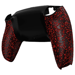 eXtremeRate Textured Red Non-Slip Custom Back Plate Bottom Shell Compatible with ps5 Controller, 3D Splashing Cover, Game Improvement Replacement Back Shell Cover Compatible with ps5 Controller