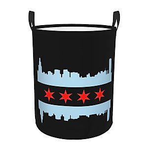 Chicago Flag Skyline Laundry Basket Round Portable Storage Box Organizer Laundry Basket Portable Laundry Organizer