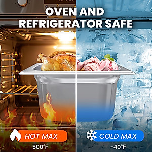 Aplancee Steam Pan 1/6 Size x 4 Inch Deep 6 Pack Stainless Steel Anti-Jamming Food Cooking Pan