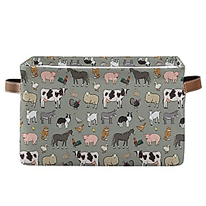 xigua Farm Animals Storage Basket Storage Bin Organizer Basket, Foldable Rectangular Storage Box with Handles for Home Office