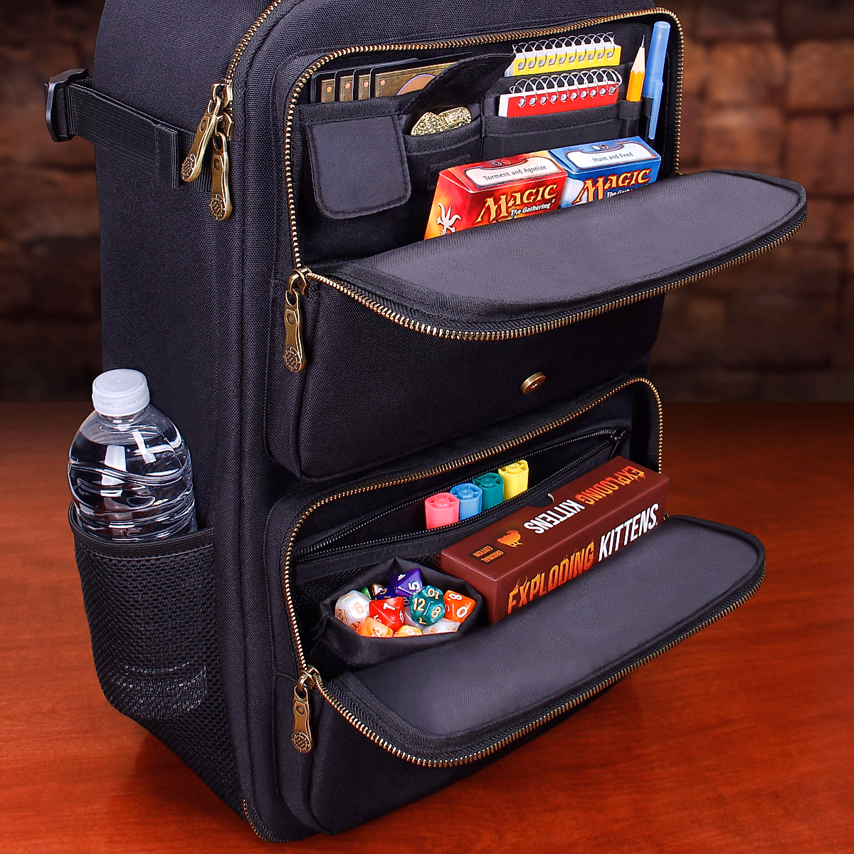 ENHANCE MTG Backpack TCG Card Storage for Deck Boxes, Sleeved Cards, Playmats, MTG Accessories - Customizable Card Organization Protected by Built-in Card Defender Screen (Black)