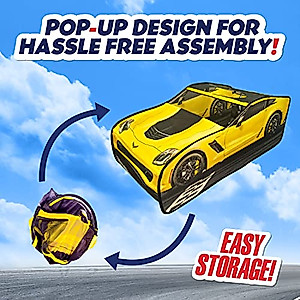 Chevy Corvette Pop Up Tent,Large Foldable Race Car Play Tent for Kids, Birthday Gift Boy, Yellow, 3+