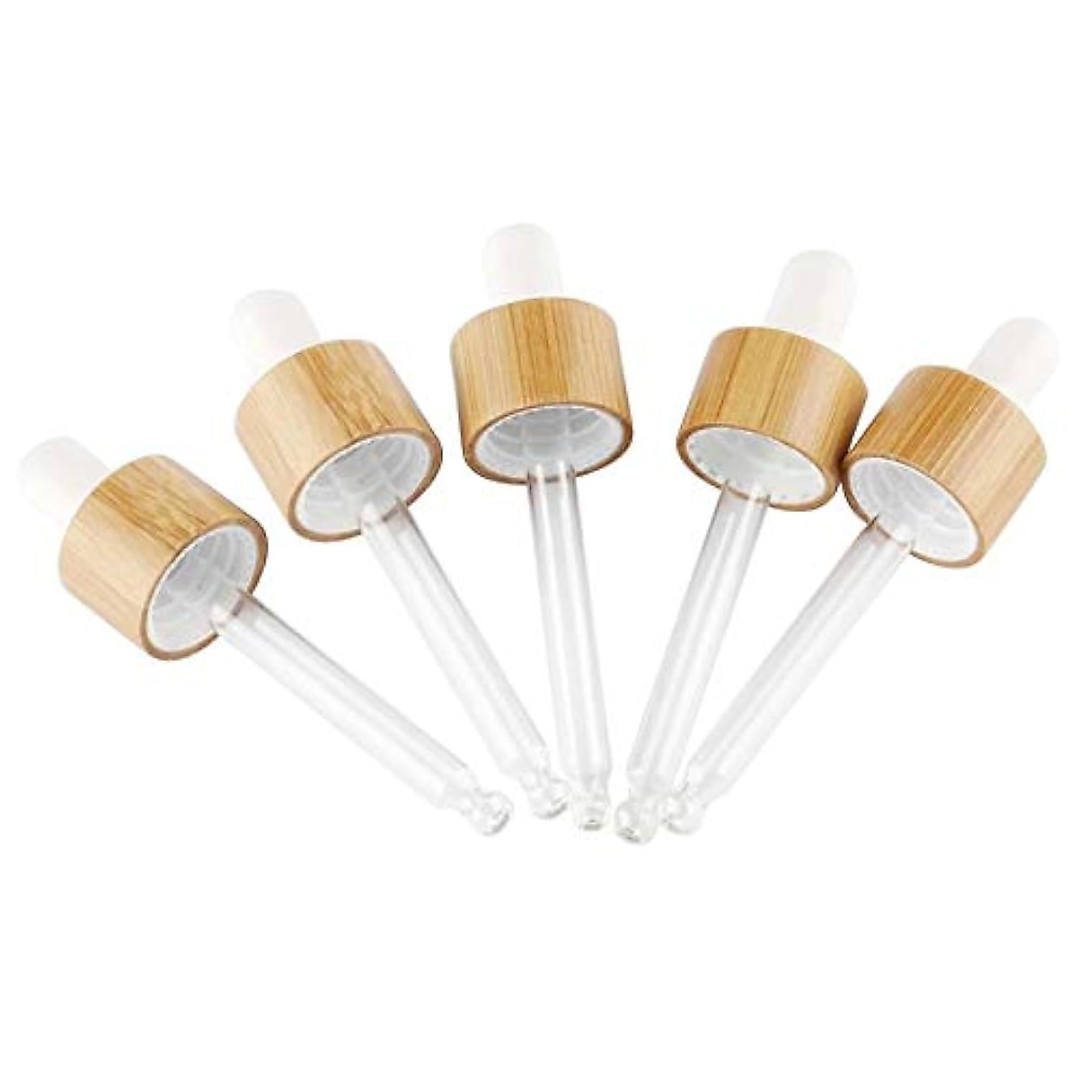 Furnido 5 Pack Glass Eye Droppers for Essential Oils,Glass Dropper Pipette Top with Natural Bamboo Circle for 15ml/0.5Oz Essential Oil Bottles
