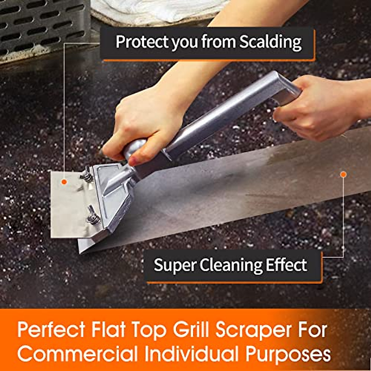 Griplus Grill Scrapers with Replacement Blades and Small Slant Edge Grill Scraper,Heavy Duty Casting Commercial Griddle Scraper for Restaurants, Bars, Diners, Outdoor Grill Cleaning