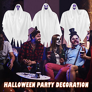 27.5” Halloween Hanging Ghosts Glow in The Dark for Halloween Party Decoration (3 Pack), Cute Flying Ghosts for Front Yard Patio Garden Tree Lawn Party Halloween Holiday Hanging Decorations