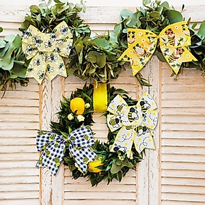 Bee Wired Edge Bumble Honey Bee Gnome Dot Yellow Wreath Ribbon for Summer Teachers' Day Easter Sewing DIY Craft Fabric Burlap Yellow Ribbon for Bows Wrapping Party Decorative