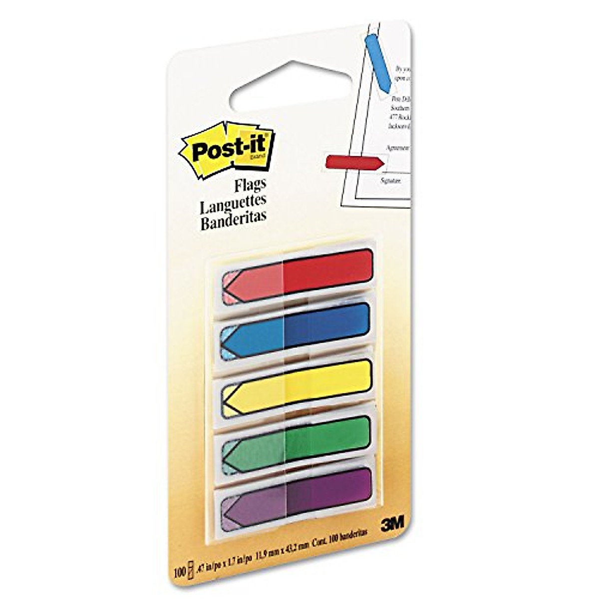 Post-It 684Arr1 Arrow 1/2-Inch Page Flags, Blue/Green/Purple/Red/Yellow, 20/Color, 100/Pack
