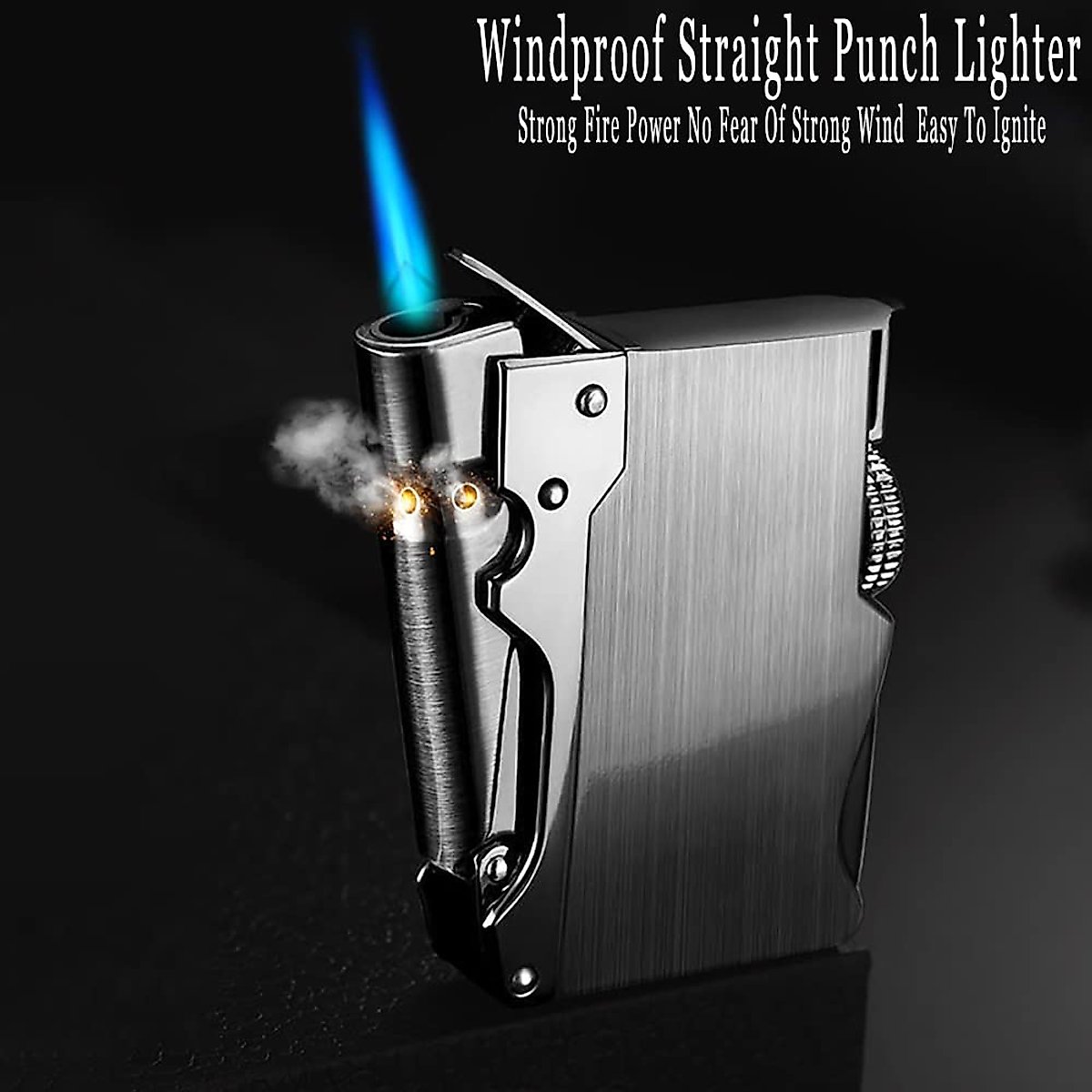 WEQTETJU Torch Lighter, Cool, Unique Design, Inflatable and Adjustable, Butane Lighter, Men's Gift (Butane Not Included) (Sliver)