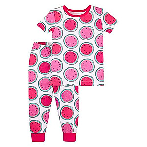 Lamaze Organic Baby Baby Girls' Toddler Short Sleeve Tight Fit Sleepwear, Pink Watermelon Circles, 2T