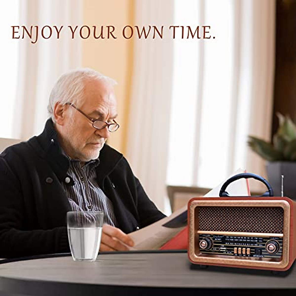 Oncheer AM/FM/SW 3-Band Portable Radio: Wooden Retro Vintage Radios ...