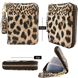 YUHAN PRETTY Womens Credit Card Holder Wallet RFID Leather Small ID Card Case (20 Card Slots - Leopard)