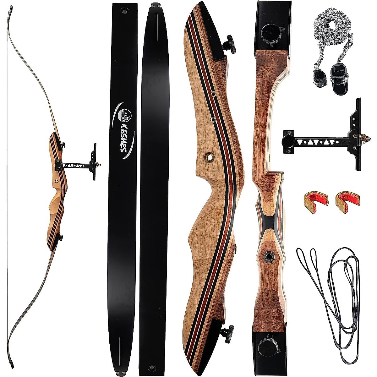 Keshes Takedown Hunting Recurve Bow and Arrow - 62 Archery Bow for Teens and Adults, 15-60lb Draw Weight - Right and Left Handed, Archery Set Bowstring Arrow Rest Stringer Tool Sight