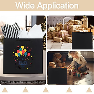 Offizon 12 Pcs Black Gift Bags, Gift Bags with Tissue Paper (4 Small 6", 4 Medium 8.7", 4 Large 12.6"), Paper Bags with Handles for Birthdays and Holidays