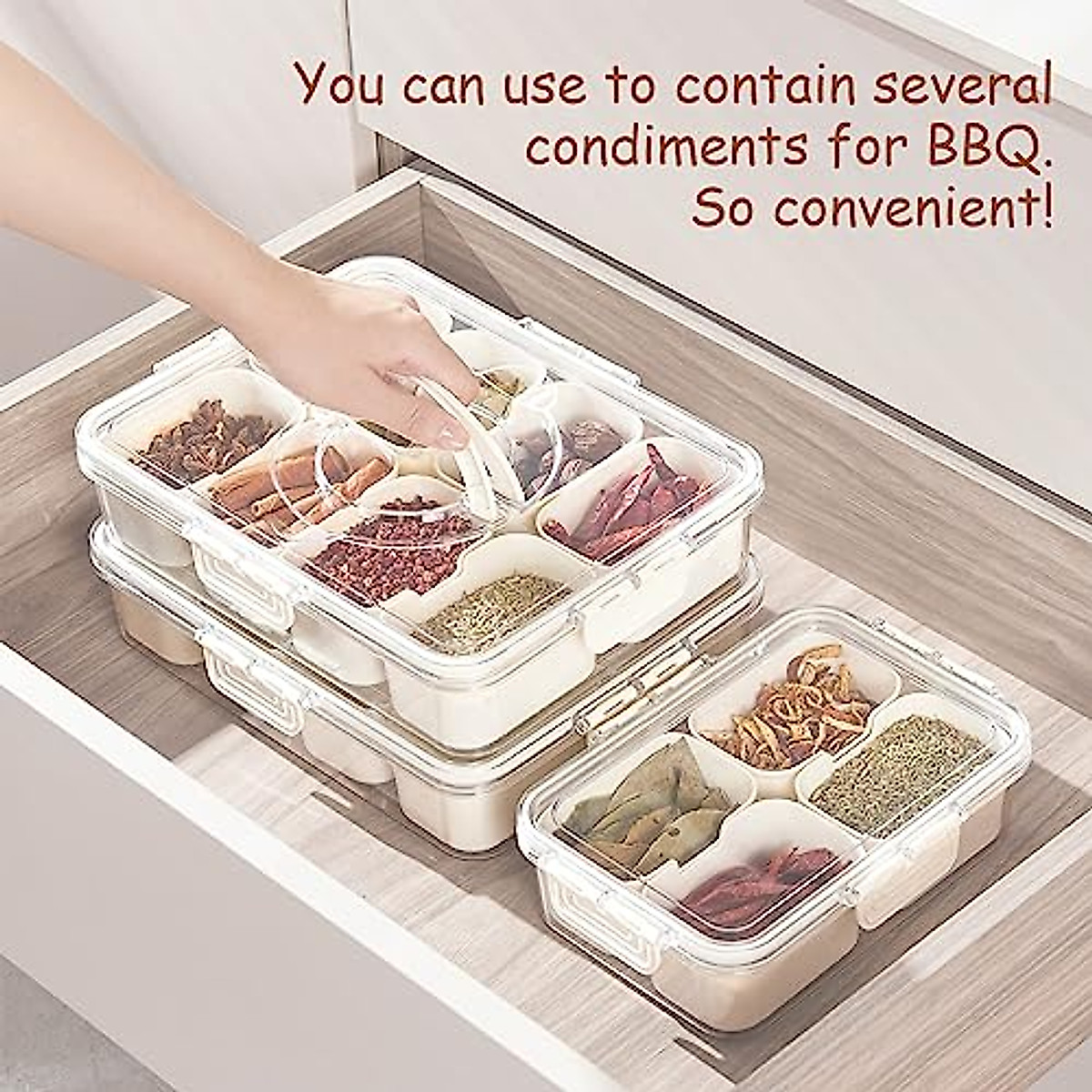 amokk Divided Serving Tray with Lid and Handle Snackle Box Charcuterie Container Portable Snack Platters Clear Organizer for Candy, Fruits, Nuts, Snacks, for Party, Entertaining, Picnic (Rectangular)