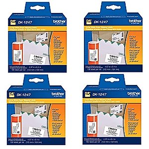 Brother Genuine DK-1247 Die-Cut Large Shipping White Paper Labels for Brother QL Label Printers – 180 Labels per Roll 4.07” x 6.4” (103mm x 164 mm) (4)